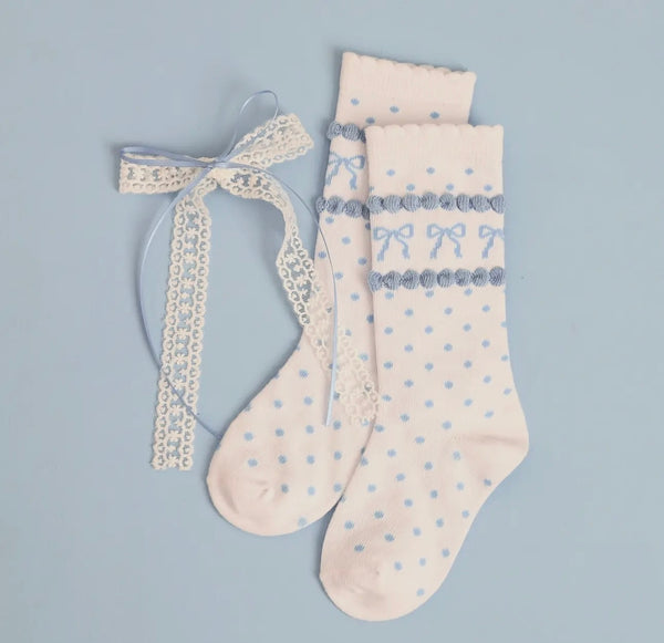 Blue bows scalloped knee high socks – Leopardbaby Boutique