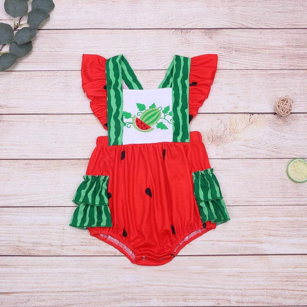 Watermelon embroidery romper – Leopardbaby Boutique